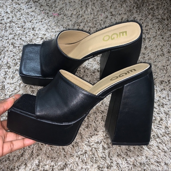 EGO | Shoes | Square Peep Toe Platform Block Heel Mule In Black | Poshmark